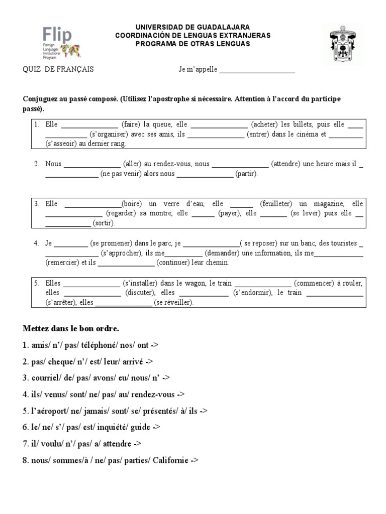 Quiz sur le passé composé en français | PDF | Échecs | Théorie (échecs)