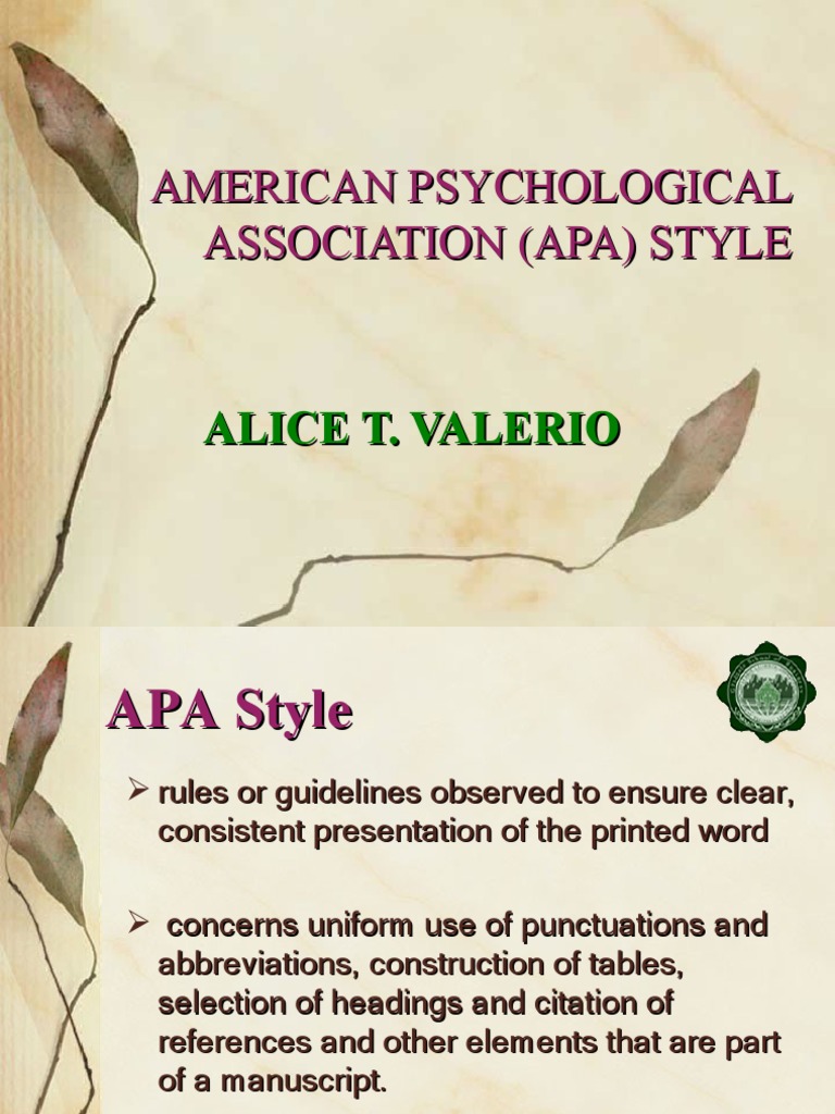 American Psychological Association (Apa) Style | Download Free PDF ...