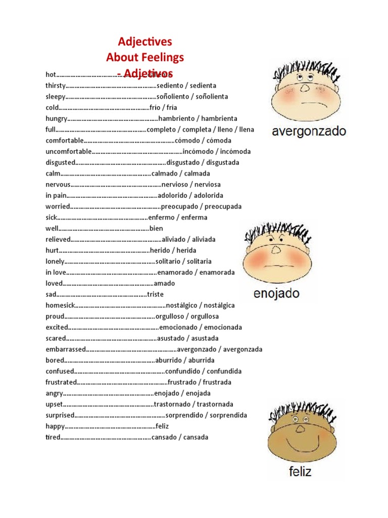 Adjectives - Feelings and Emotions Handout | PDF