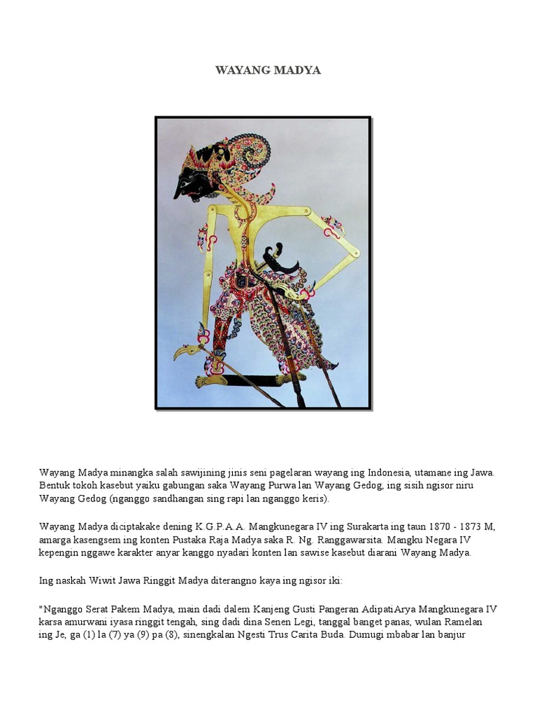 Deskripsi Wayang Madya | PDF