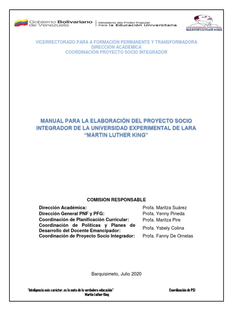 Manual para El Informe Final Del Proyecto Socio Integrador Universidad Nacional Experimental de ...