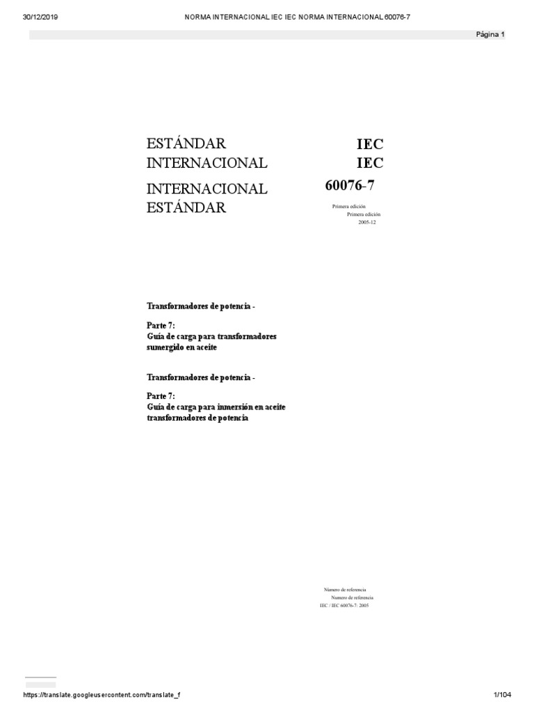 NORMA INTERNACIONAL IEC IEC NORMA INTERNACIONAL 60076-7 v2 | PDF ...