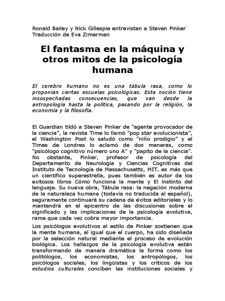 El Fantasma en La Máquina y Otros Mitos de La Psicología Humana | PDF ...