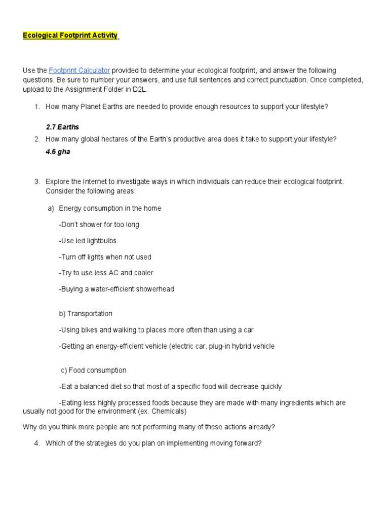 Ecological Footprint Activity | PDF