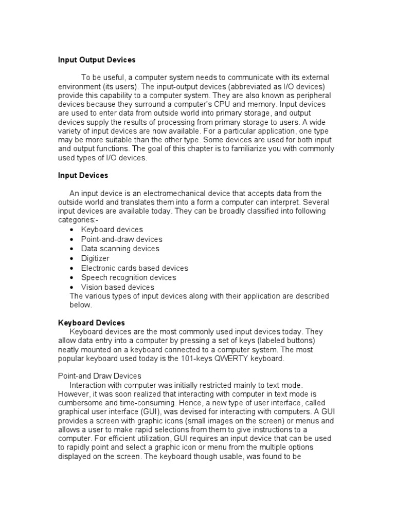 Input Output Devices | PDF | Graphical User Interfaces | Input/Output