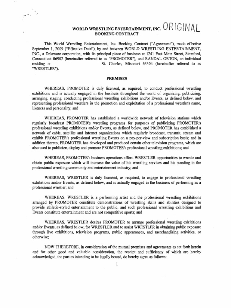 2009 Randy Orton Contract | PDF | Professional Wrestling | Royalty Payment