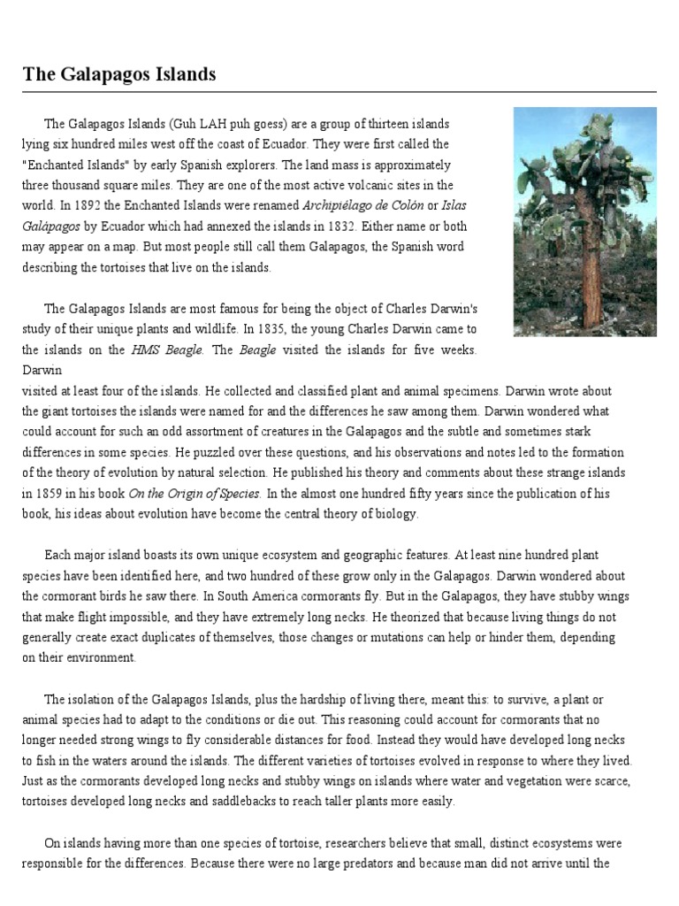 The Galapagos Islands Worksheet | PDF | Galápagos Islands | Charles Darwin