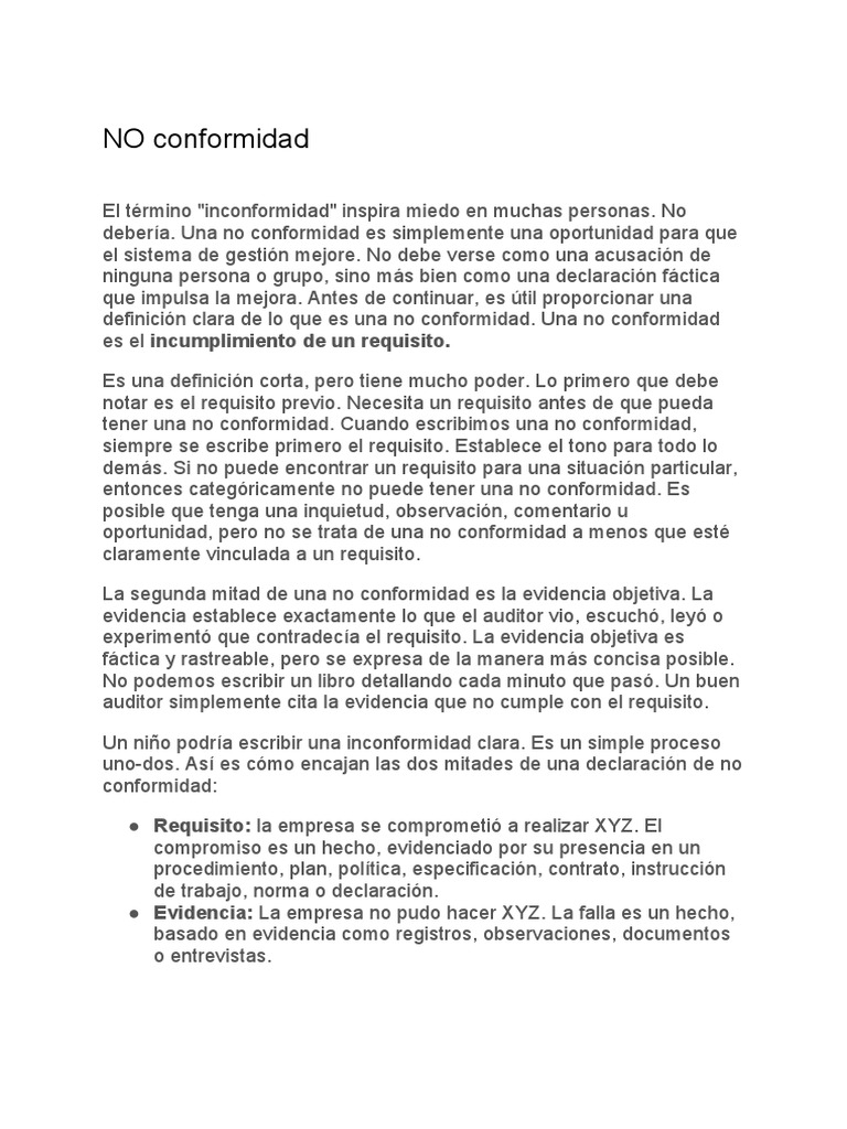 El Término Inconformidad | PDF | Auditoría | Contralor
