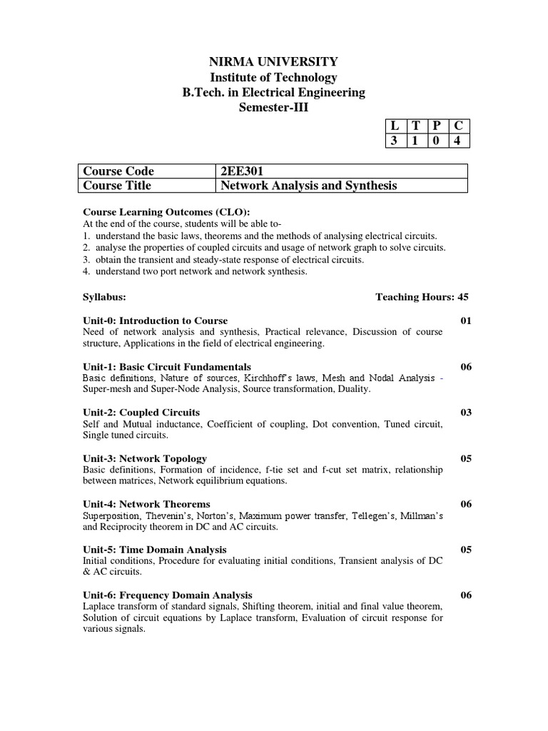 Network Analysis and Synthesis Syllabus | PDF | Electrical Network ...