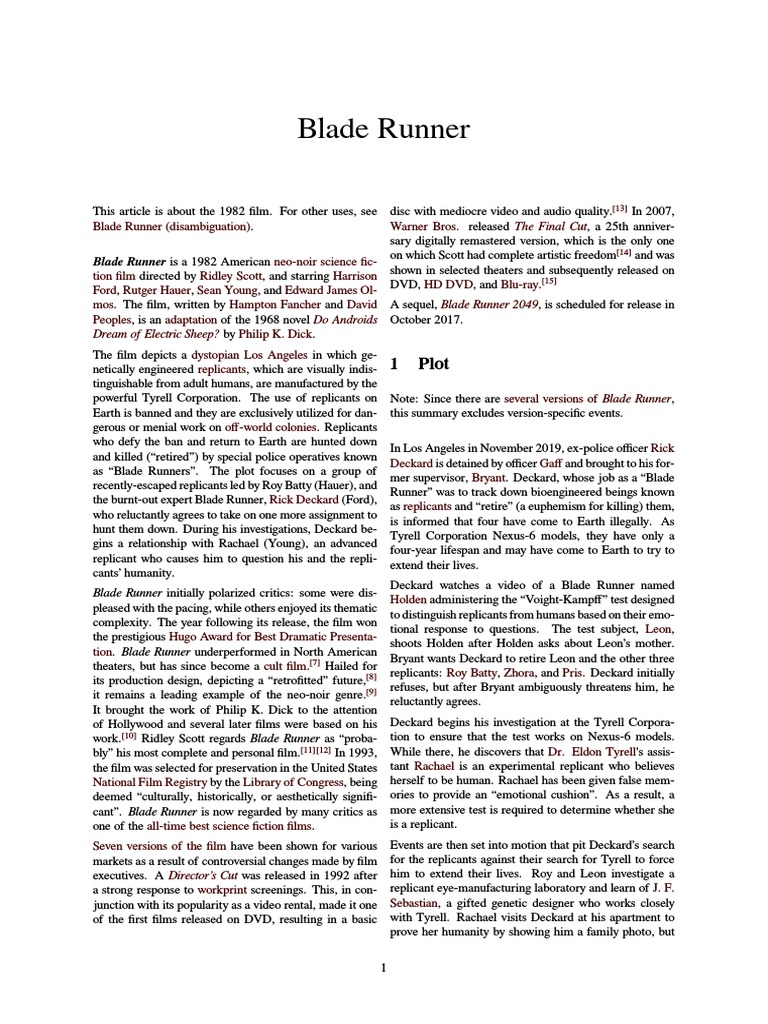 Blade Runner PDF | PDF | Cinema