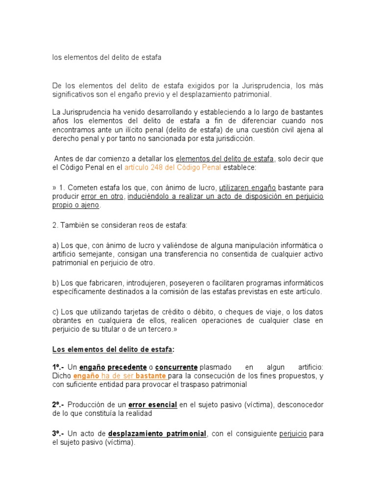 Los Elementos Del Delito de Estafa | PDF | Trucos de confianza ...