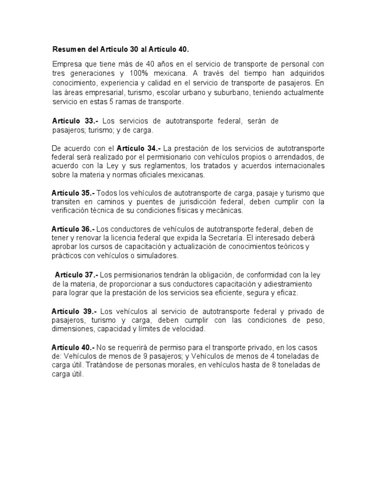 Resumen Del Articulo 30 Al Artículo 40 | PDF