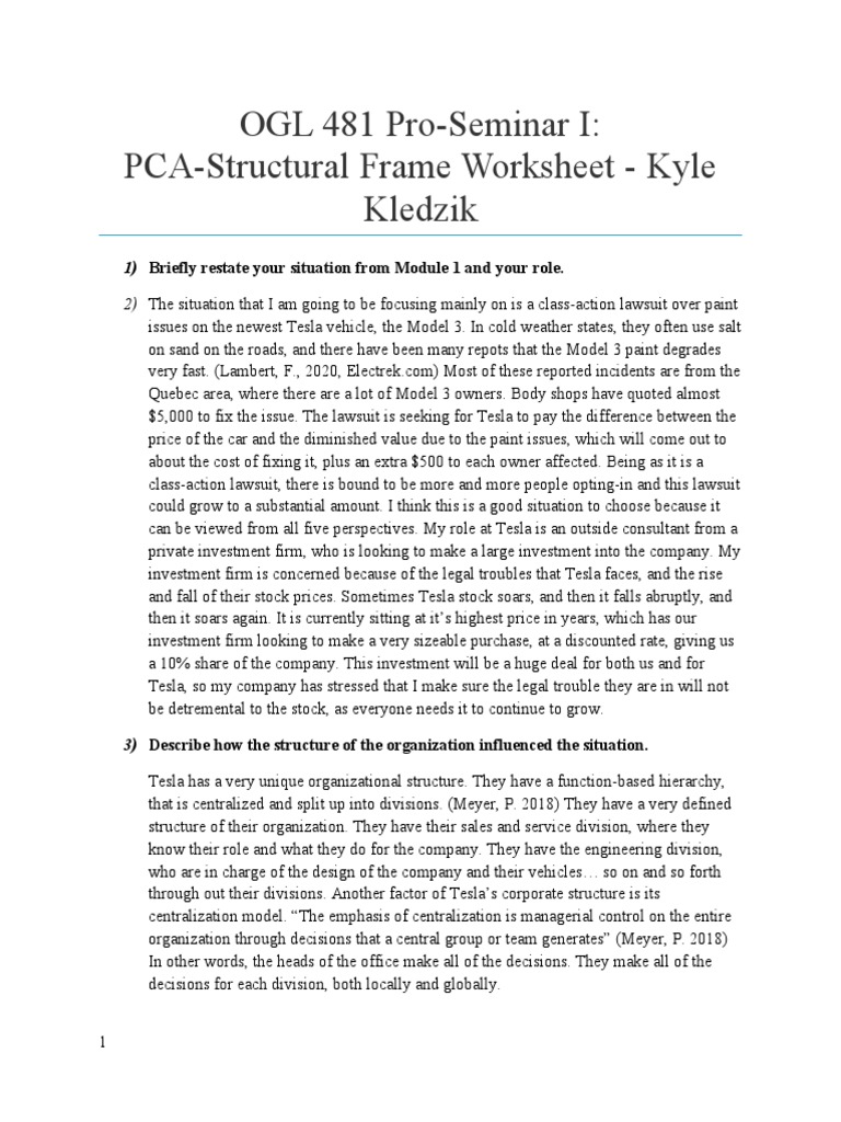 OGL 481 Pro-Seminar I: PCA-Structural Frame Worksheet - Kyle Kledzik ...
