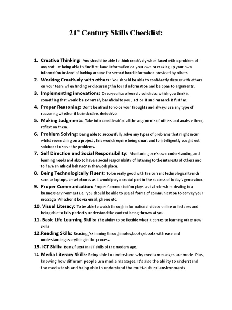 21st Century Skills Checklist and PB Emp Skills | PDF | Educational ...