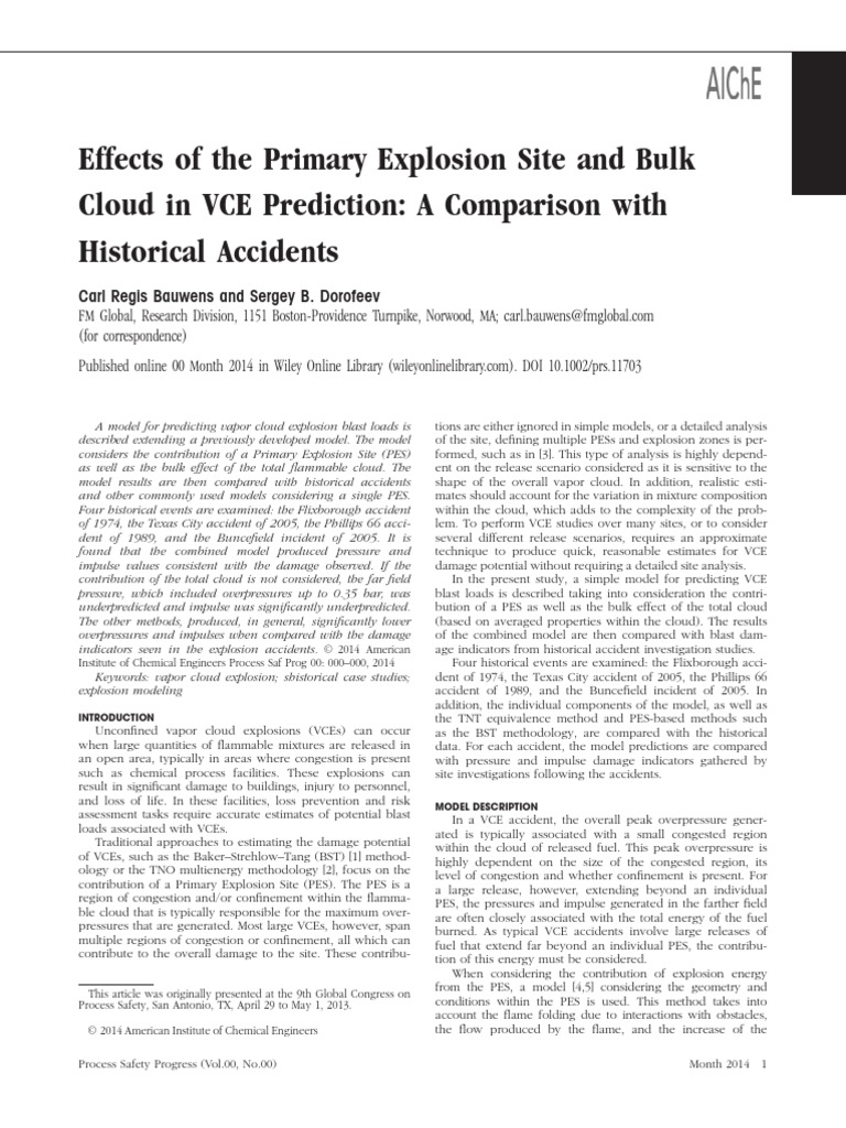 Effects of The Primary Explosion Site and Bulk Cloud in VCE Prediction ...
