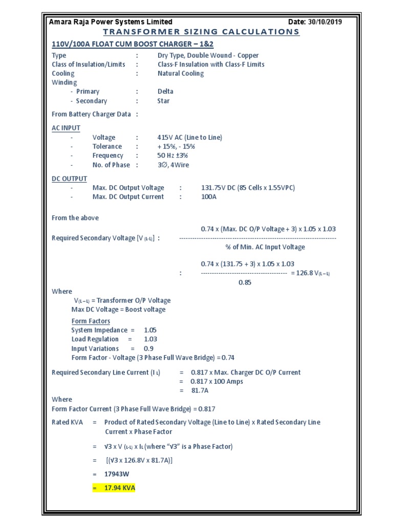 Transformer Sizing Calculations | PDF | Alternating Current | Transformer