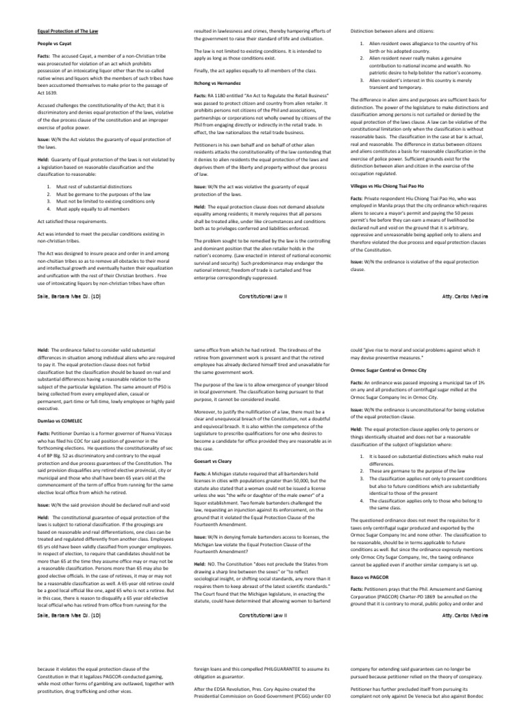 Equal Protection of The Law | PDF | Equal Protection Clause ...