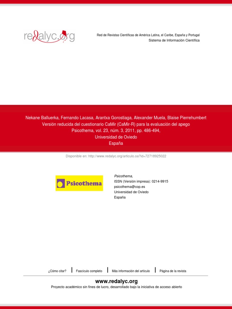 Versión del cuestionario CaMir (CaMir-R) para la evaluación del apego | PDF | Teoría de apego ...