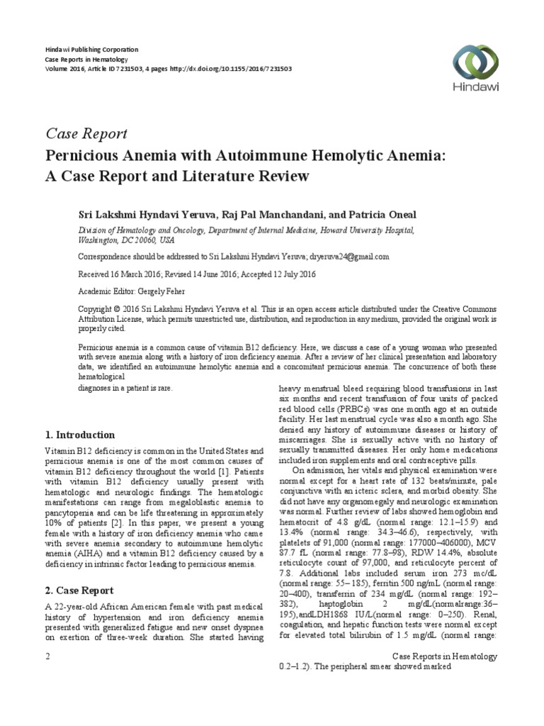 Case Report: Pernicious Anemia With Autoimmune Hemolytic Anemia: A Case ...