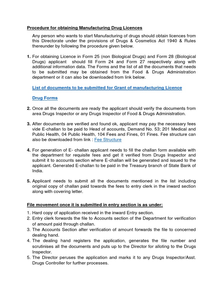 List of Documents To Be Submitted For Grant of Manufacturing Licence ...