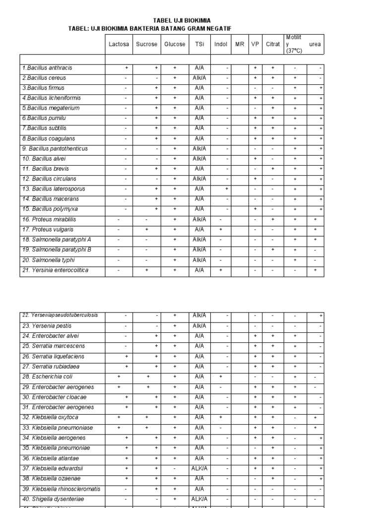 Tabel Uji Biokimia Tabel: Uji Biokimia Bakteria Batang Gram Negatif ...
