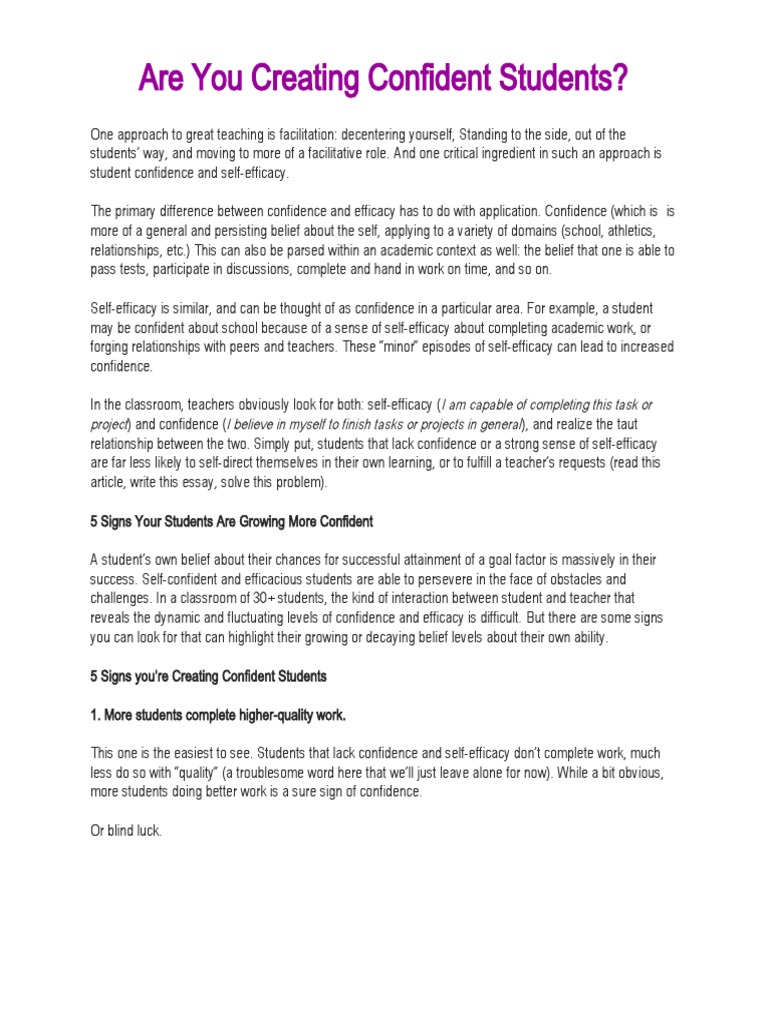 Signs of Confident Students in Class | PDF | Self Efficacy | Teaching