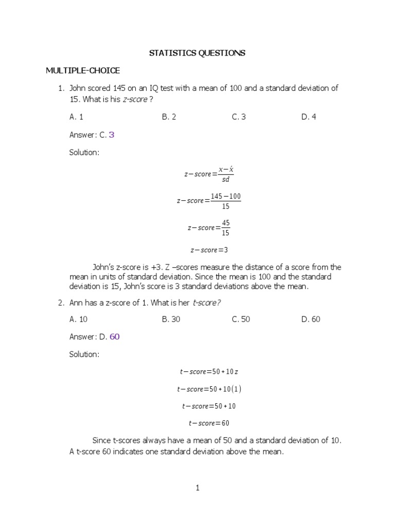 Statistics Questions | PDF | Standard Score | Statistical Analysis
