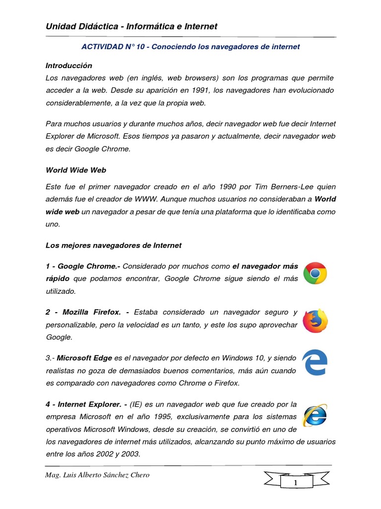 ACTIVIDAD #10 - Conociendo Los Navegadores de Internet | PDF | Red mundial | Internet y web