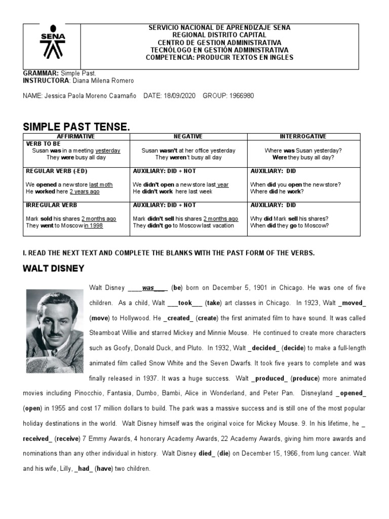 Simple Past Tense.: Walt Disney | PDF | Coca Cola | Walt Disney