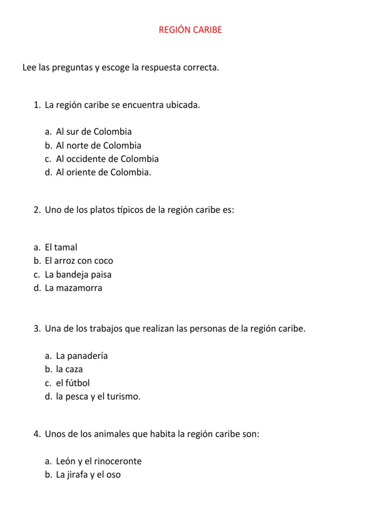 Cuestionario Region Caribe | PDF