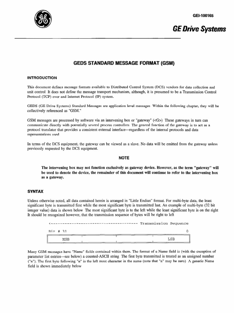 GEI-100165 Ethernet TCP-IP GEDS Standard Message Format (GSM) | PDF | Parameter (Computer ...