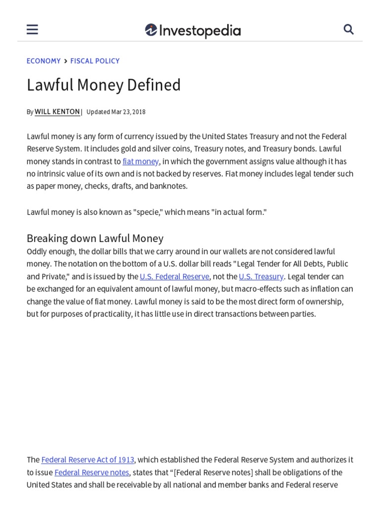 Lawful Money Defined | PDF | Legal Tender | Money