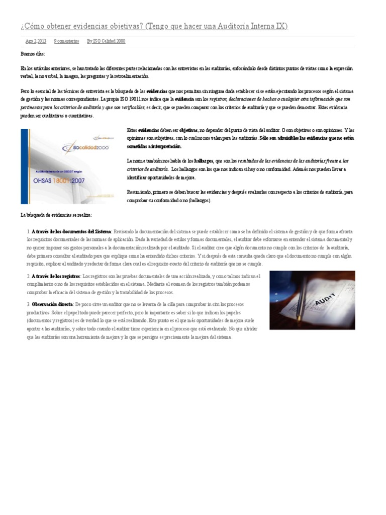 ¿Cómo Obtener Evidencias Objetivas - (Tengo Que Hacer Una Auditoría ... ¿Cómo Obtener Evidencias Objetivas - (Tengo Que Hacer Una Auditoría ...