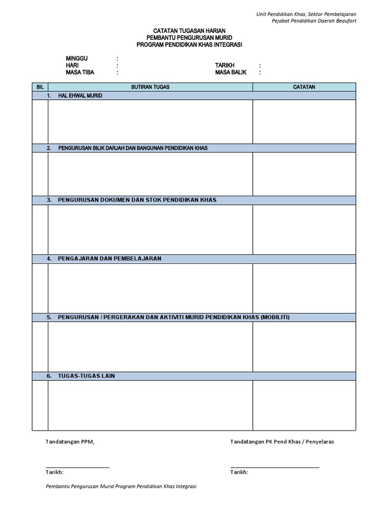 Catatan Tugas Harian PPM | PDF