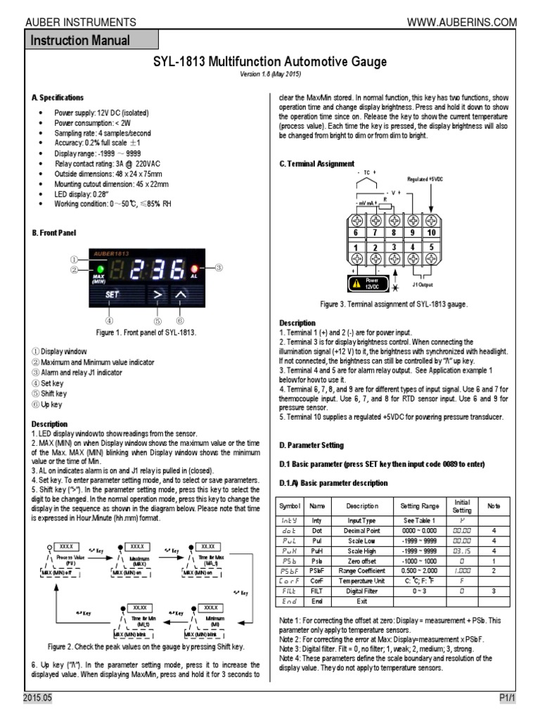 SYL-1813 Multifunction Automotive Gauge Instruction Manual: Auber ...