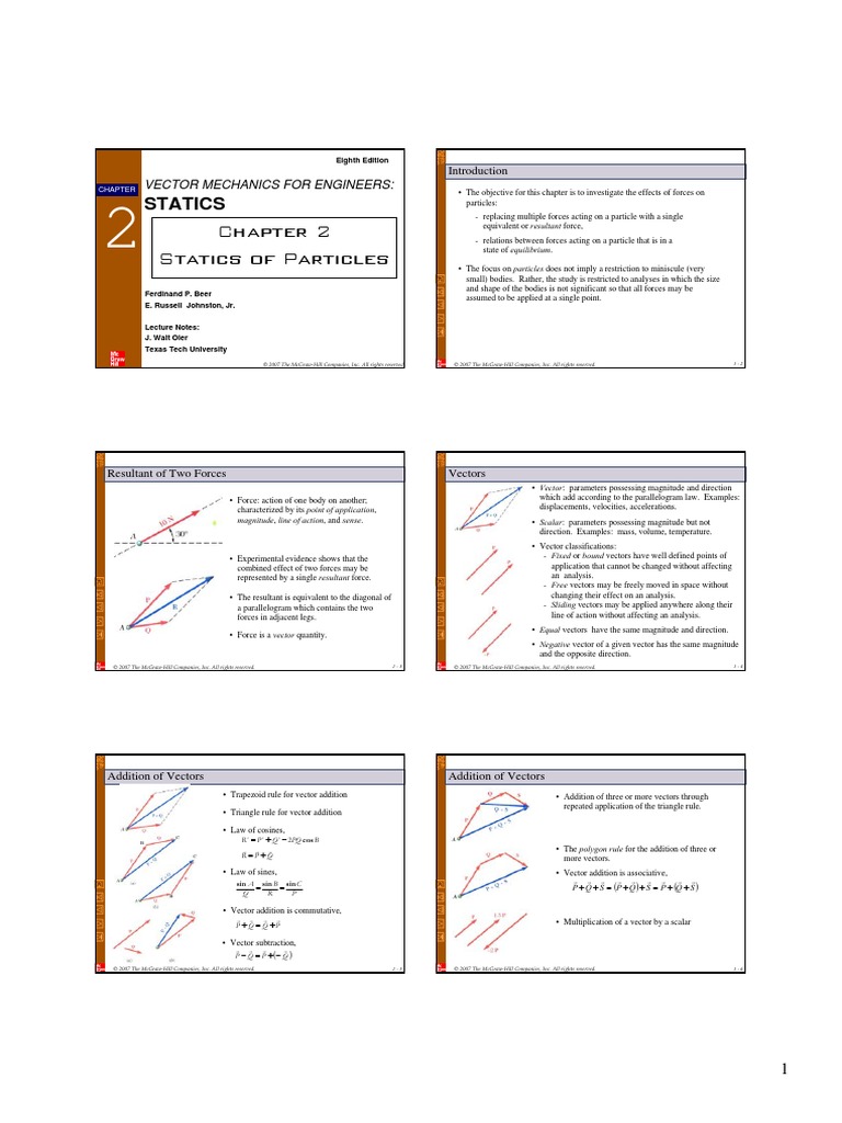 Chapter 2 - Statics of Particles 6 Slides Per Page PDF | PDF | Euclidean Vector | Force