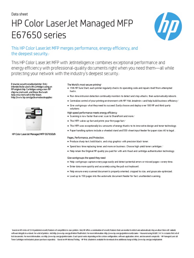 HP Color Laserjet Managed MFP E67650 Series | PDF | Image Scanner ...