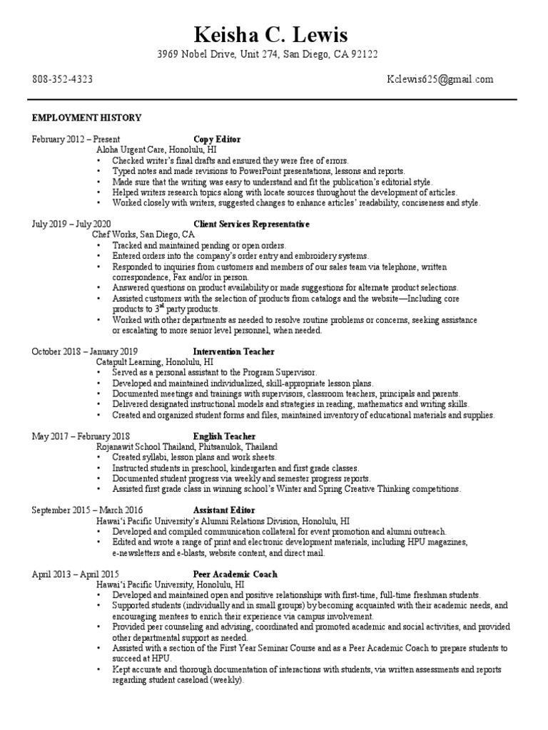 Keisha Lewis Resume | PDF | Literacy | Copy Editing