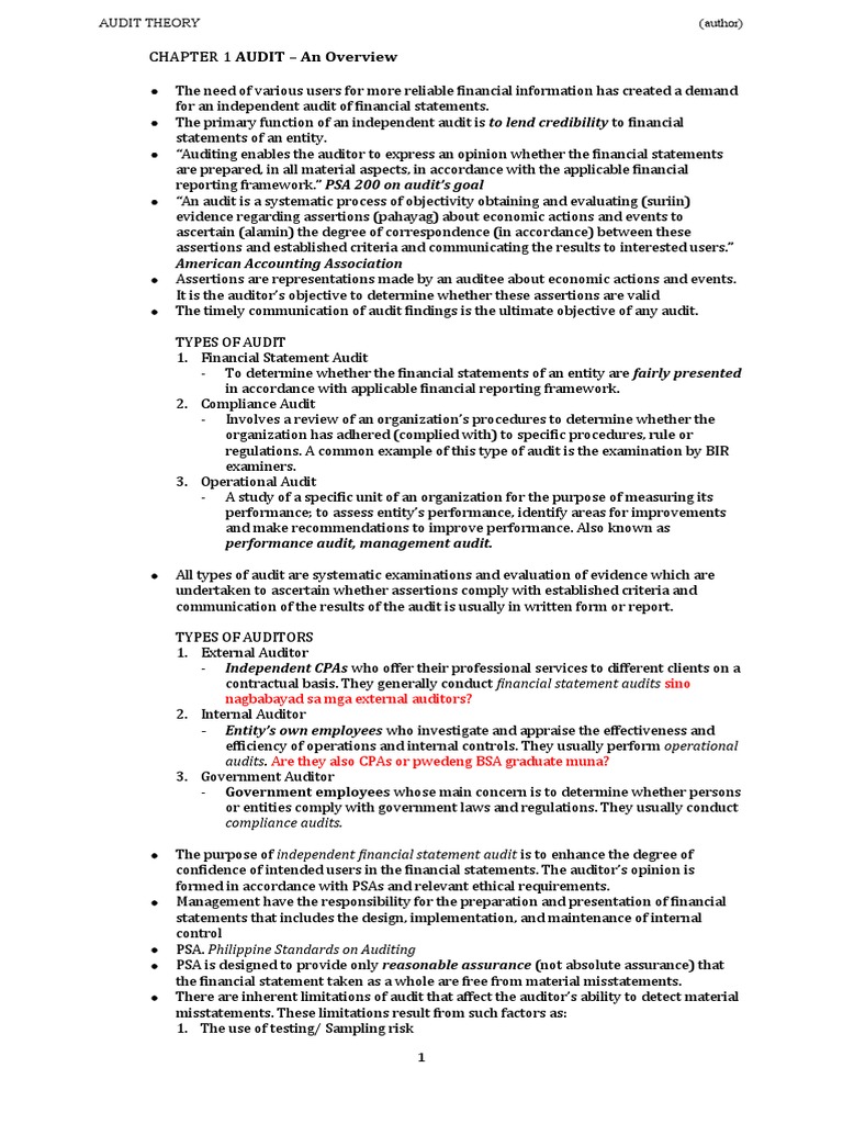 Lecture Audit Theory CHAPTER 1 | PDF | Financial Audit | Audit
