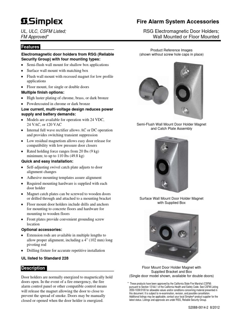 Fire Alarm System Accessories: Features | PDF | Door | Electromagnetism