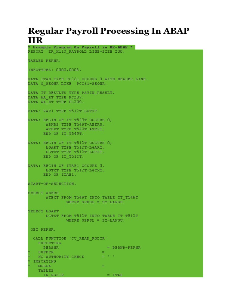 Regular Payroll Processing in ABAP HR | PDF | Data | Information Technology Management