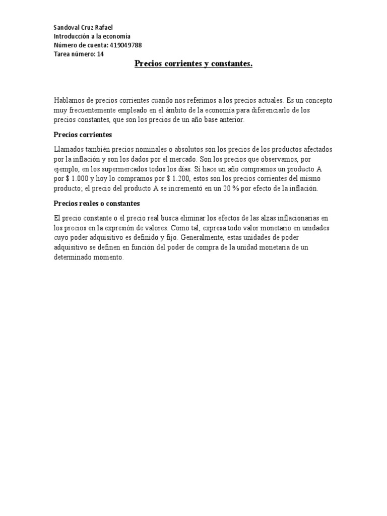 Precios Corrientes y Constantes en Economía | PDF | Producto Interno ...