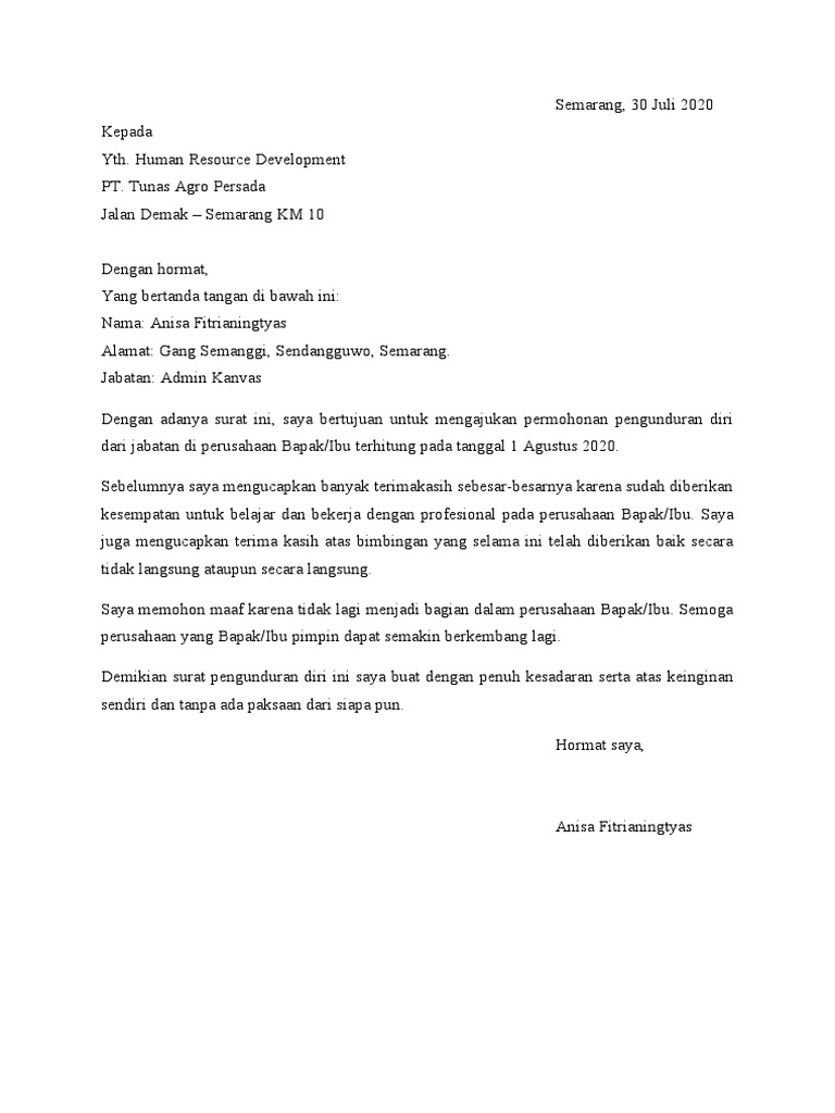 Contoh Surat Resign | PDF