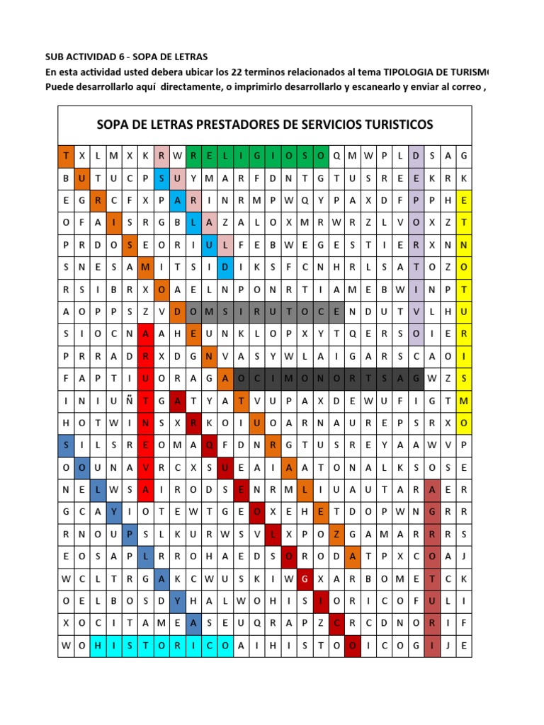 ACTIVIDAD 1 - Sopa de Letras TIPOLOGIA DE TURISMO para Resolver | PDF ...
