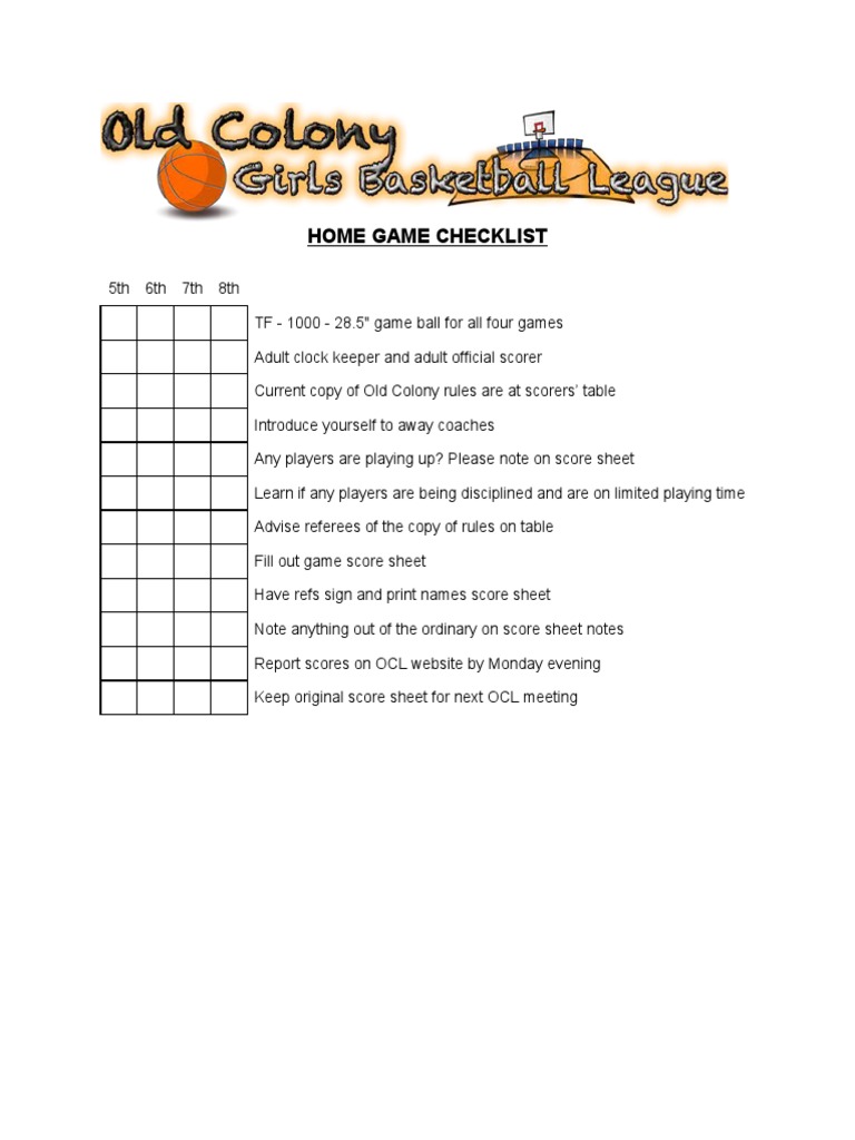 Pre-Game Checklist | PDF