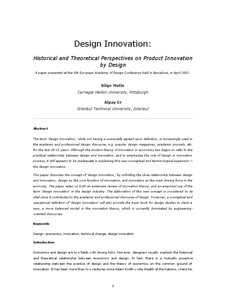 Design Innovation:: Historical and Theoretical Perspectives On Product ...