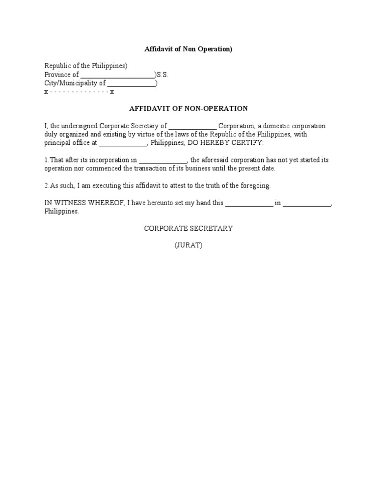 Affidavit of Non Operation | PDF | Government Information | Government
