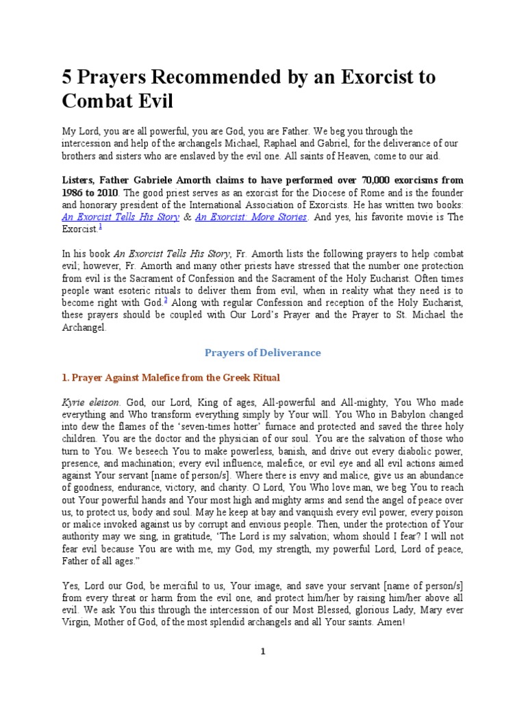 5 Prayers Recommended by An Exorcist To Combat Evil | PDF | Mary ...