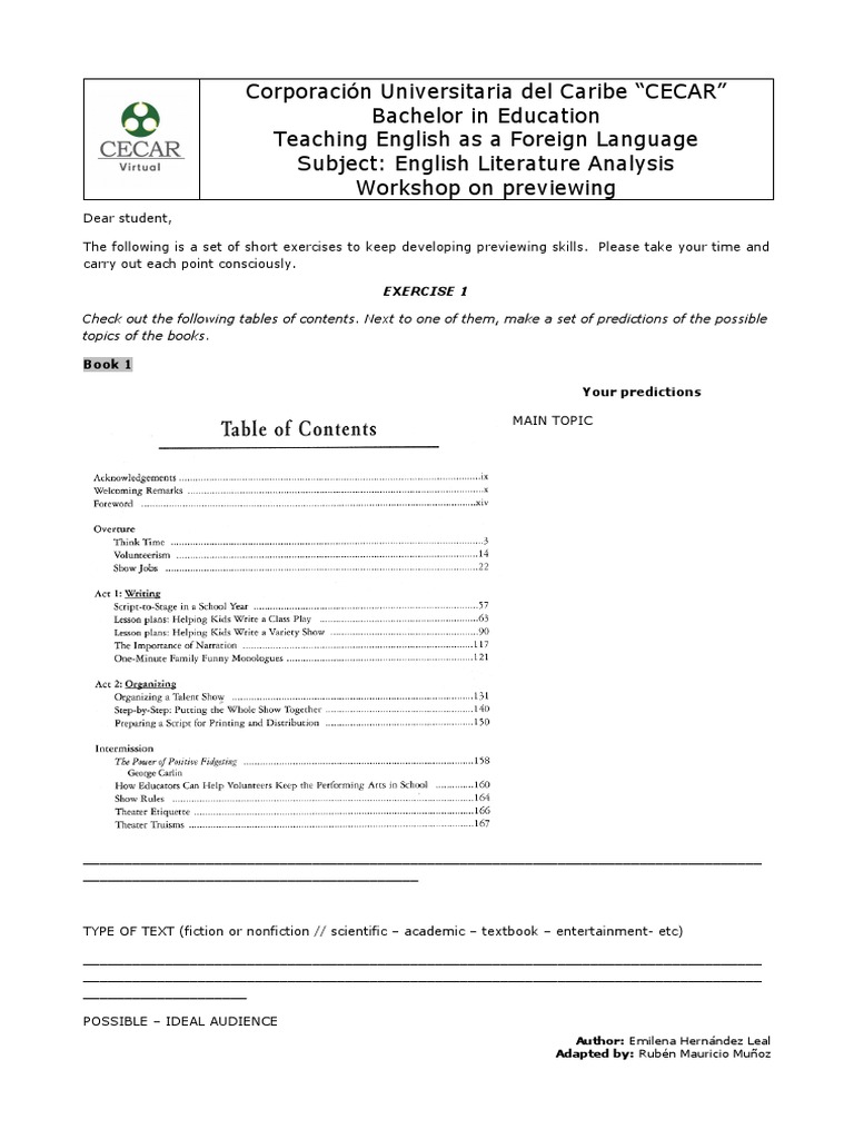 Workshop On Previewing - CECAR | PDF | Nature