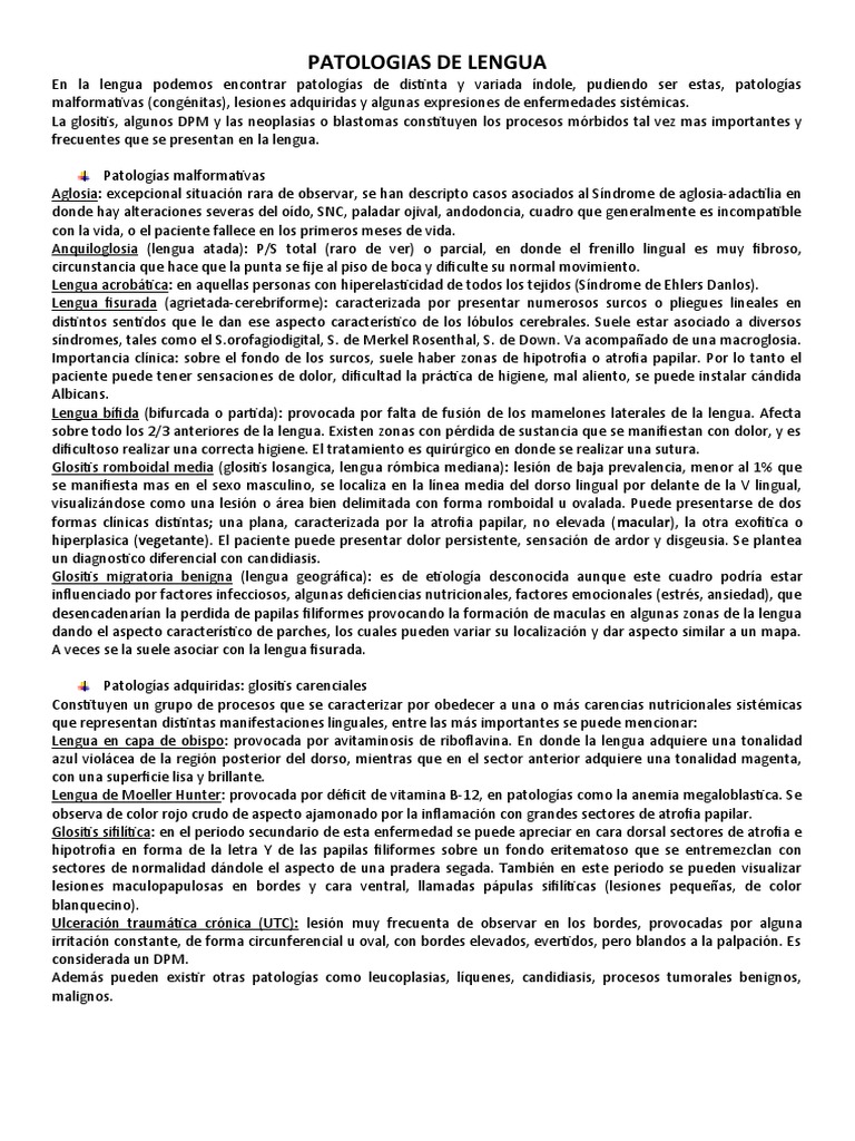 Patologías Linguales: Tipos y Síntomas | PDF | Patología | Enfermedades ...